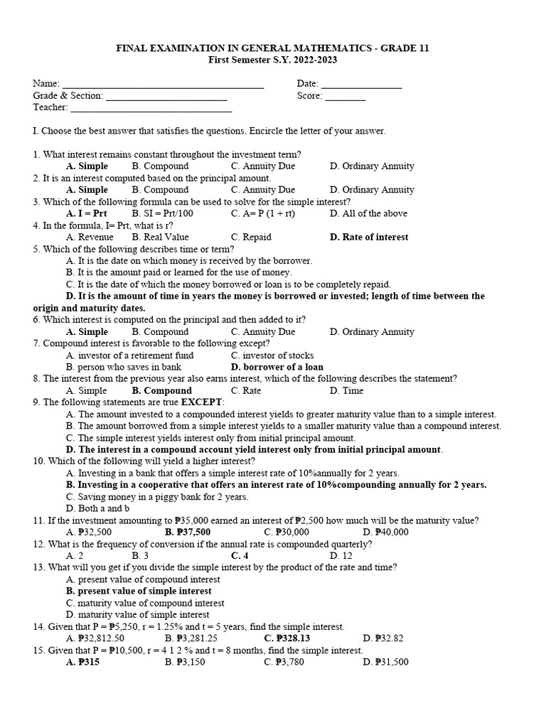 Gen Math 11 | PDF | Bonds (Finance) | Stocks