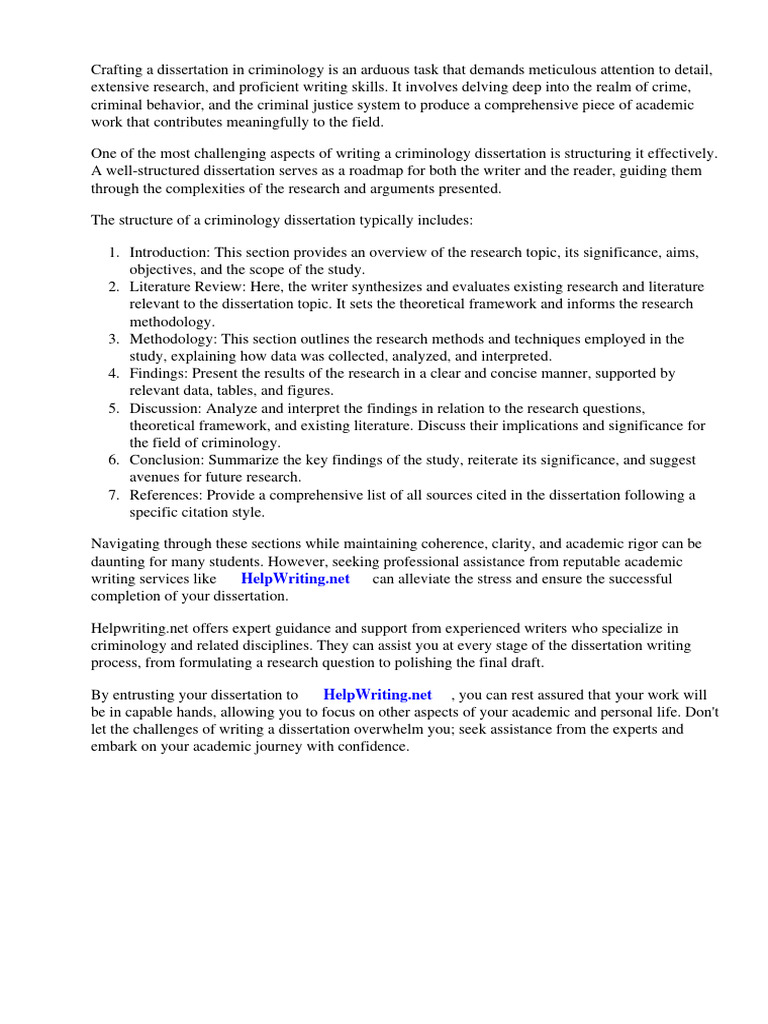 Criminology Dissertation Structure | PDF | Thesis | Methodology