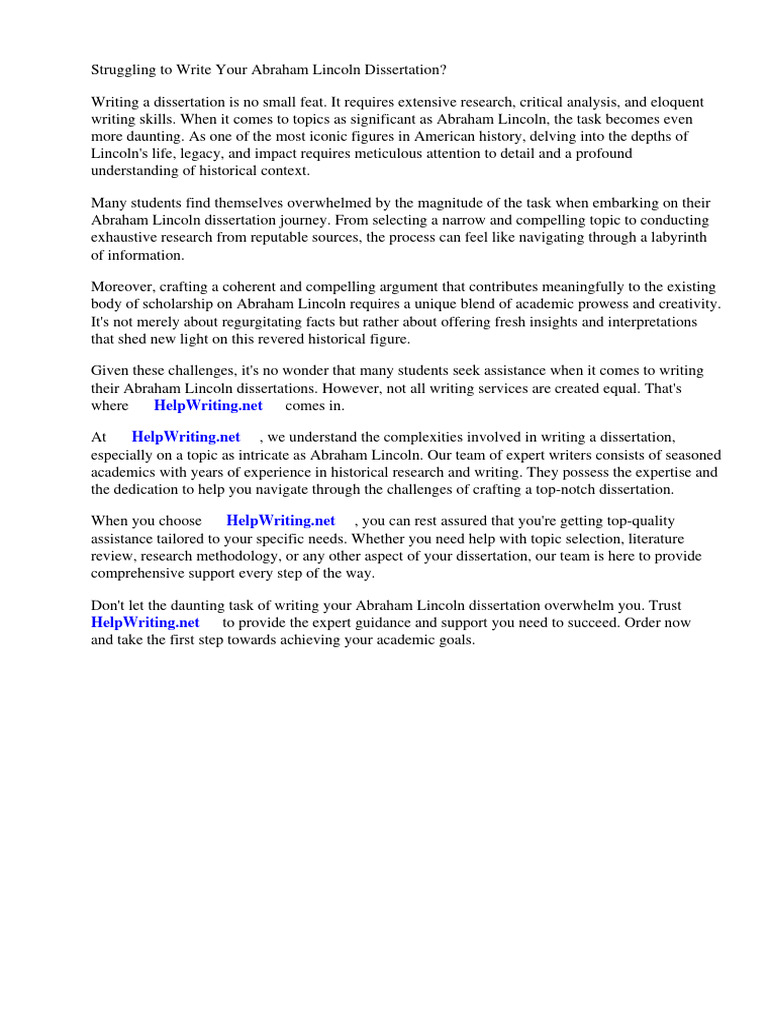 Abraham Lincoln Dissertation Help | PDF | Abraham Lincoln | Abolitionism