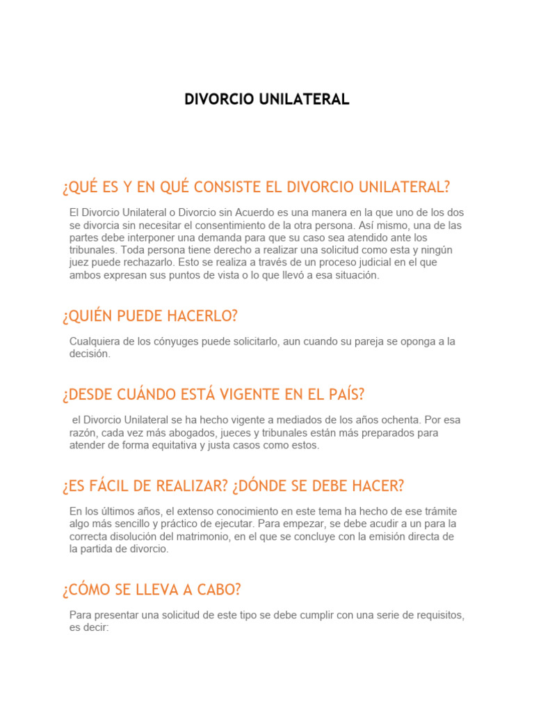 Divorcio Unilateral en Perú: Guía Práctica | PDF | Divorcio ...