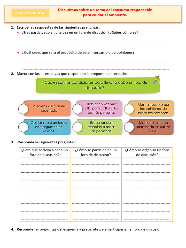 D4 A1 FICHA COM. Discutimos Sobre Un Tema Del Consumo Responsable para ...