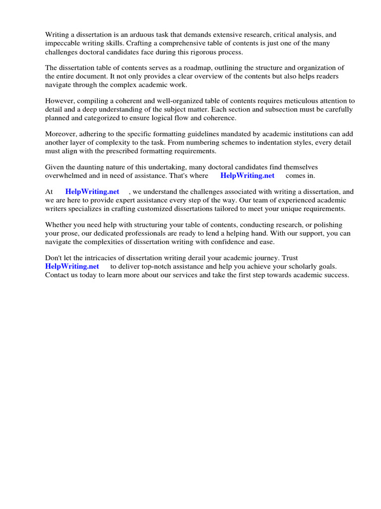 Dissertation Table of Contents | PDF | Thesis | Apa Style