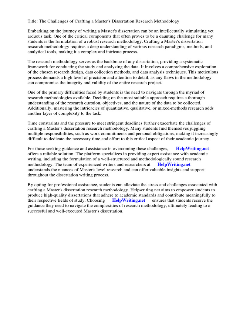 Masters Dissertation Research Methodology | Download Free PDF ...