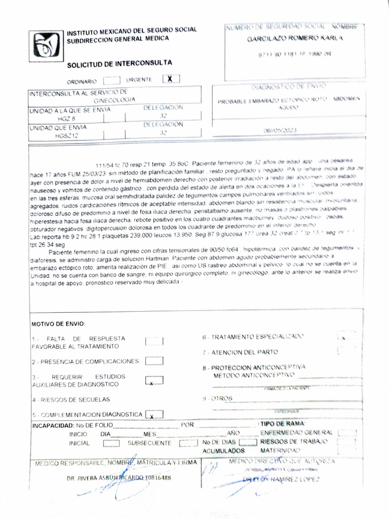 Solicitud de Interconsulta Ginecológica IMSS | PDF | La salud de la ...