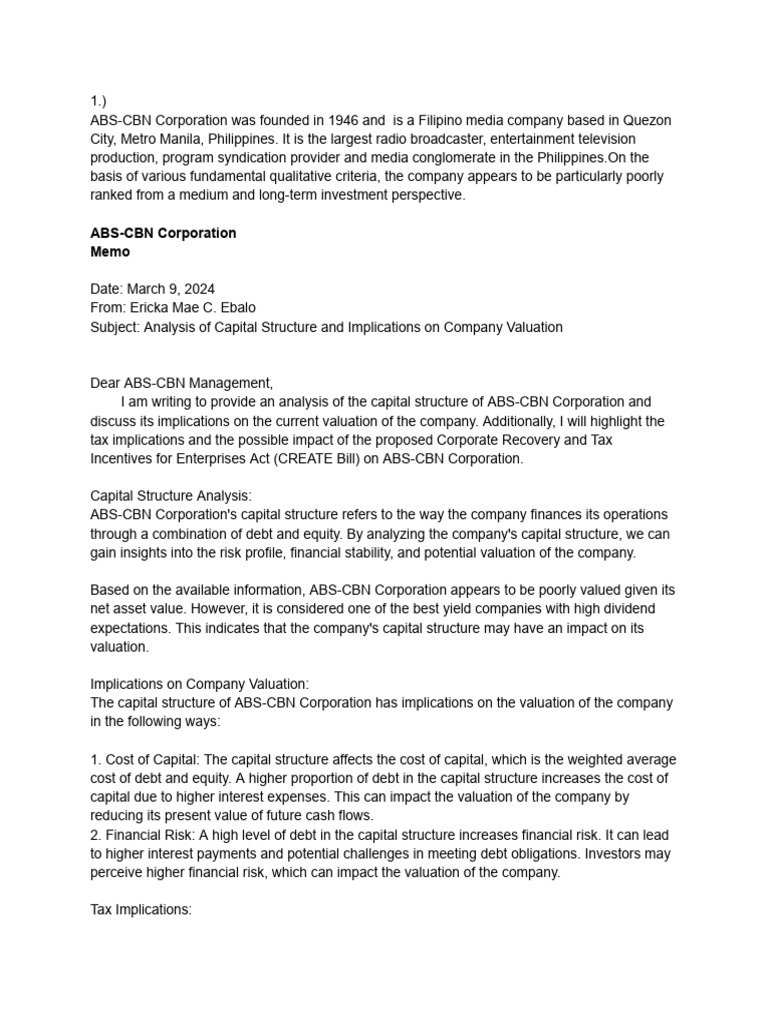 ABS-CBN Capital Structure Analysis | PDF | Capital Structure ...