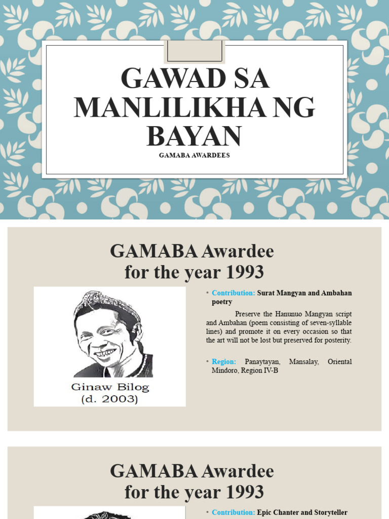 GAMABA Awardees and Their Contributions | PDF | Weaving