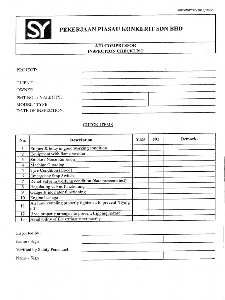 1_Air Compressor Checklist | PDF