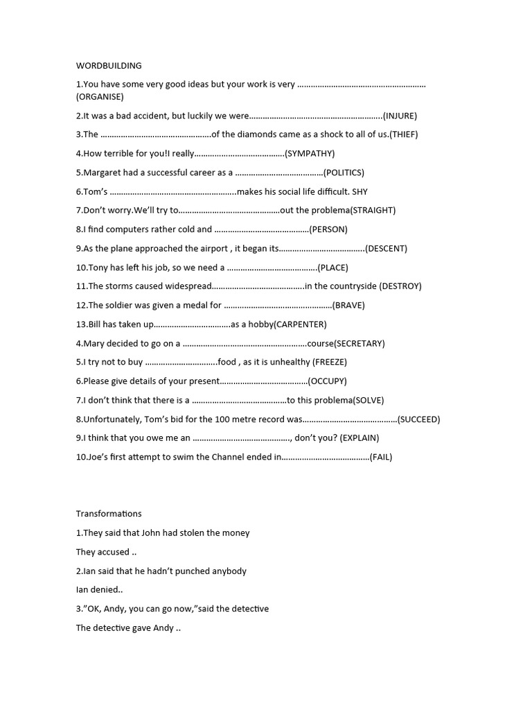 Transformations Wordbuilding | PDF