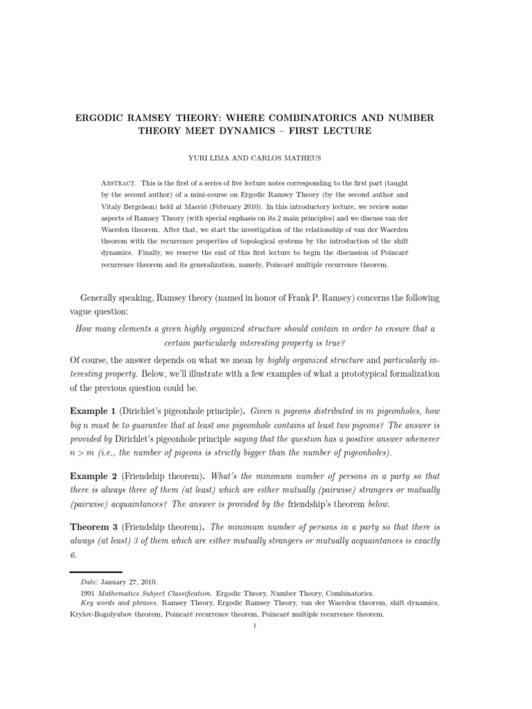 Ergodic Ramsey Theory Where Combinatoric | PDF | Measure (Mathematics ...