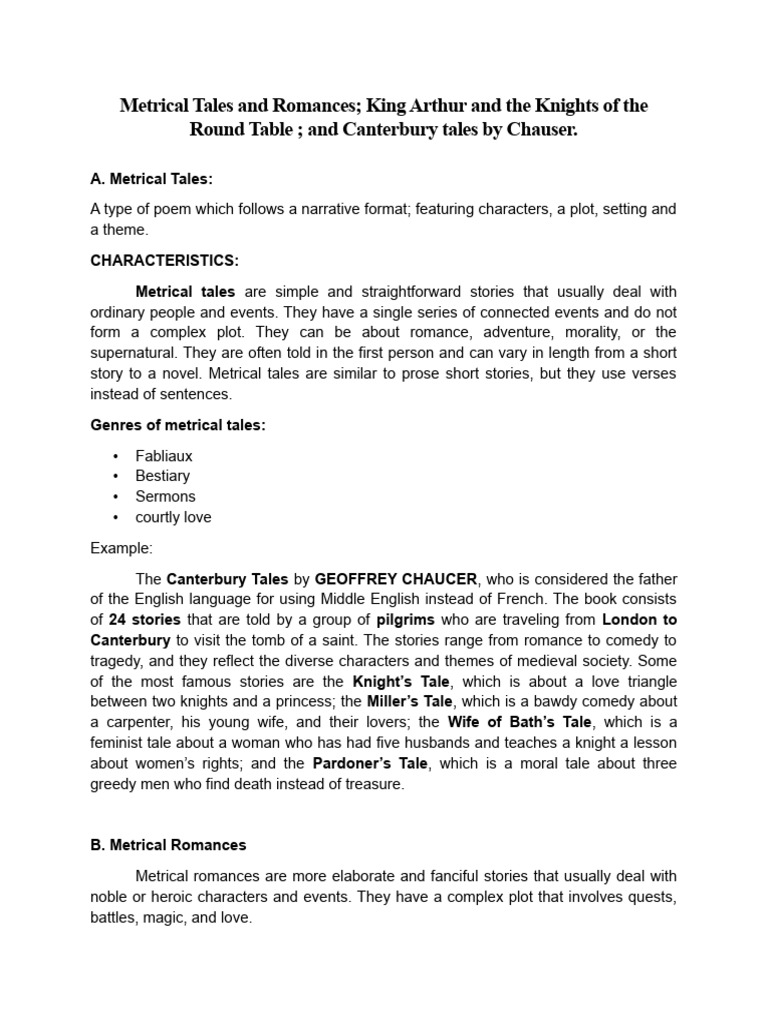 Metrical Tales and Romances Canterbury Tales | PDF | King Arthur | Lancelot