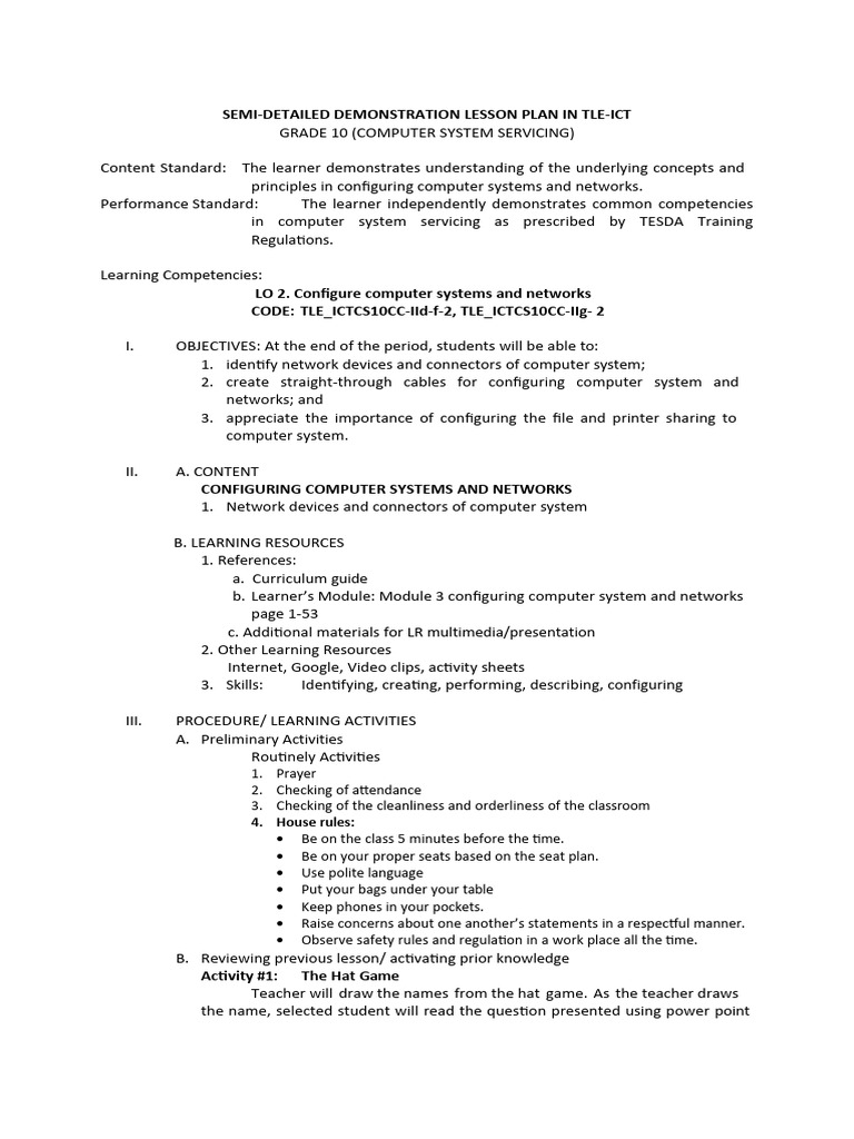 Grade 10 Computer System Servicing Plan | PDF | Computer File ...