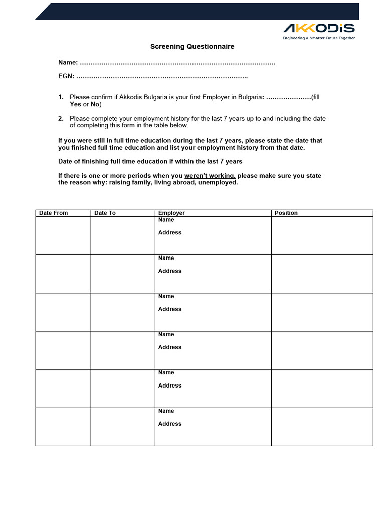A2024Akkodis_BG_Screening_Questionnaire | PDF | Crimes | Crime & Violence