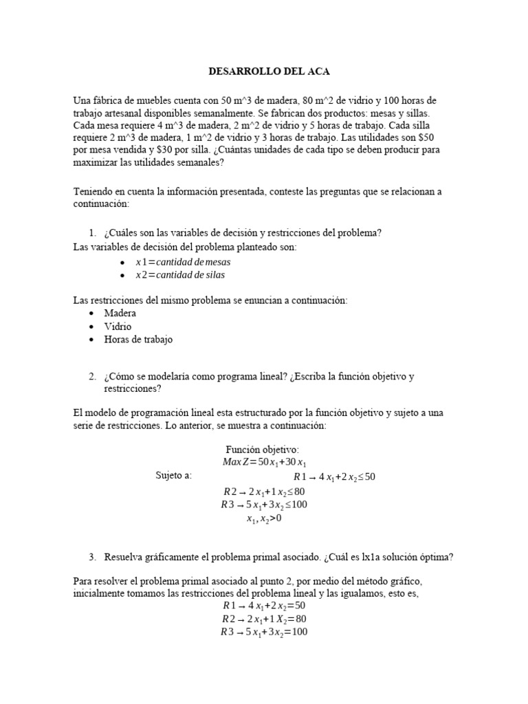 Desarrollo Del Aca | PDF | Programación lineal | Análisis matemático