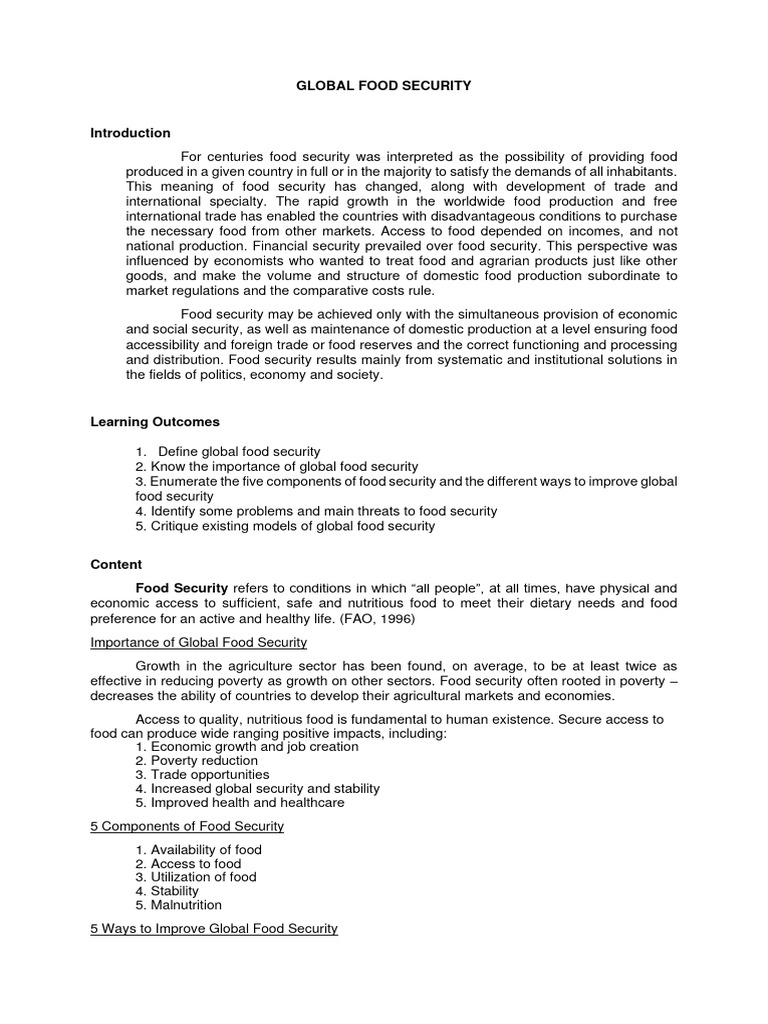 TCW Module 12 Global Food Security | PDF | Food Security | Economics