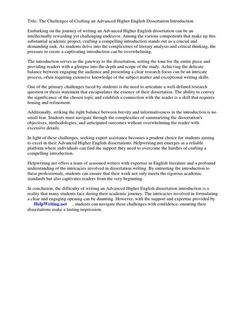 How to Write an Advanced Higher English Dissertation Introduction | PDF ...