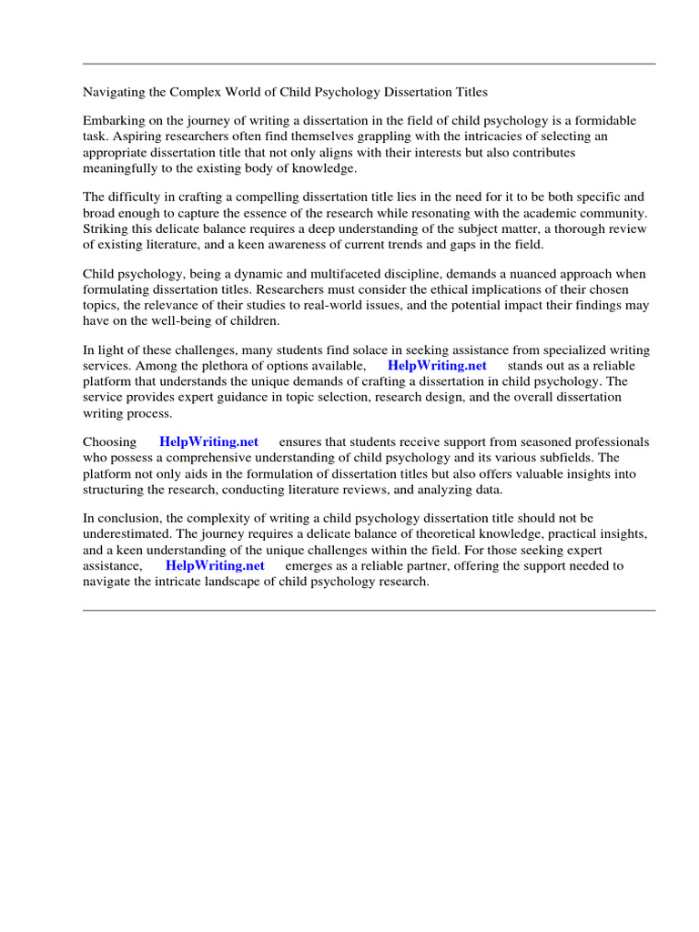 Child Psychology Dissertation Titles | PDF | Psychology | Attachment Theory
