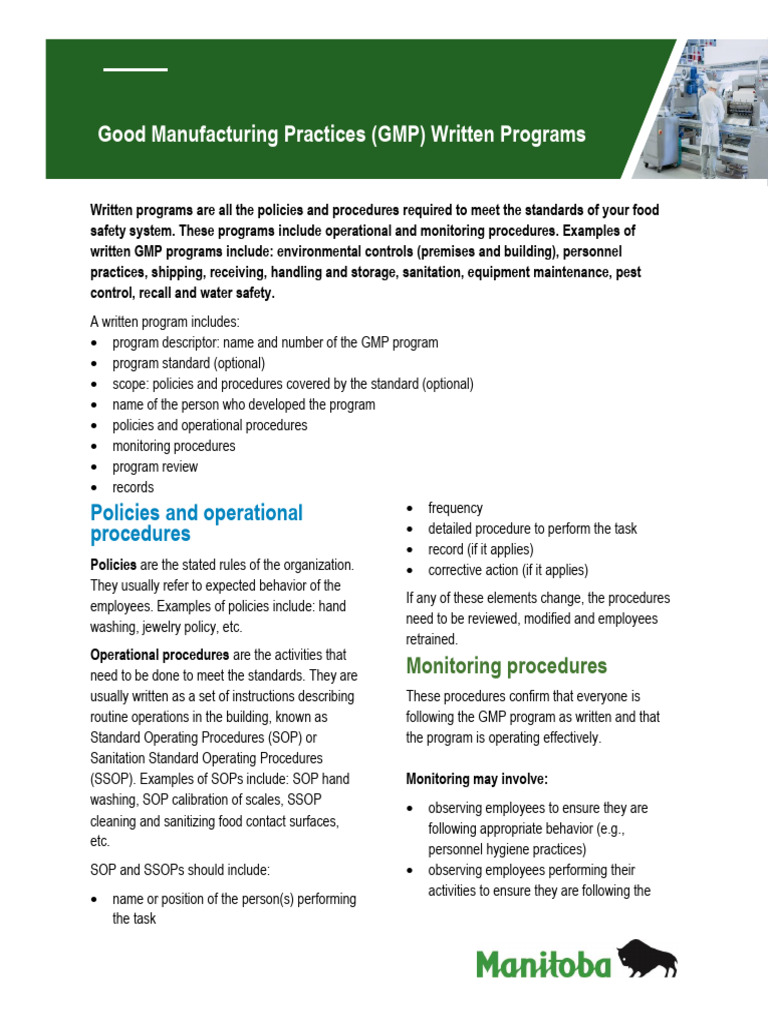 GMP Written Program | Download Free PDF | Food Safety | Policy
