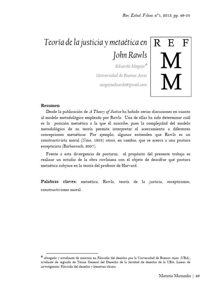 Teoría de la justicia y metaética en John Rawls Eduardo Magoja | PDF ...