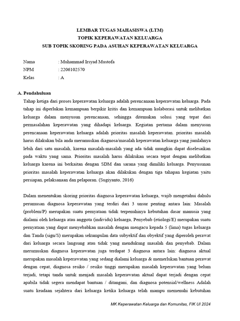 LTM TL 1 - M. Irsyad M. - Skoring Asuhan Keperawatan Keluarga | PDF