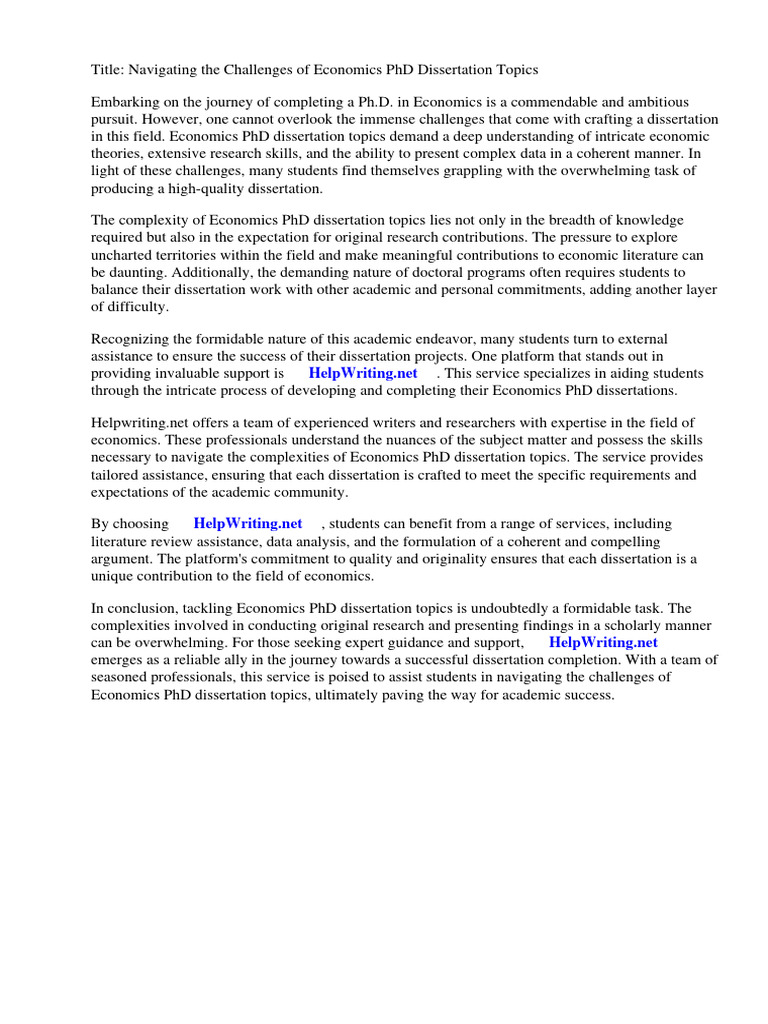 Economics PHD Dissertation Topics | PDF | Economics | Thesis