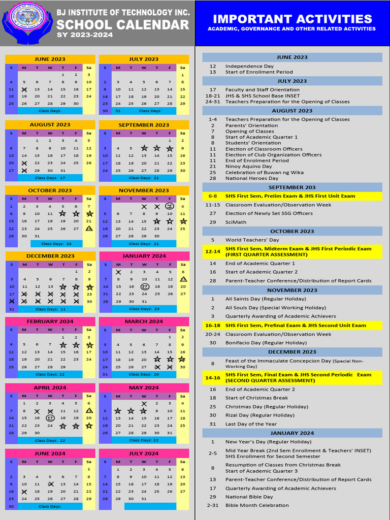 SCHOOL CALENDAR SY 2023 2024 Without Board Reso and For Shortened Calendar | PDF | Middle ...