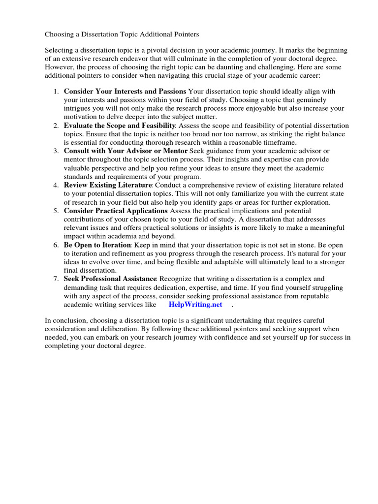 Choosing A Dissertation Topic Additional Pointers | PDF | Thesis ...