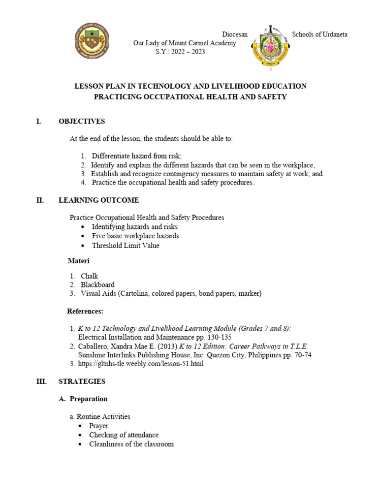 Lesson Plan Tle 7 Lesson 3 | Download Free PDF | Hazards | Occupational ...