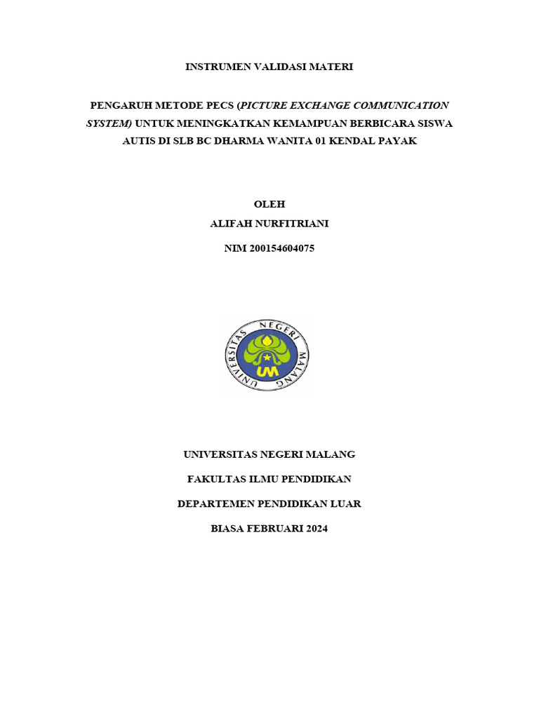 Validasi Metode PECS untuk Siswa Autis | PDF | Karier & Perkembangan