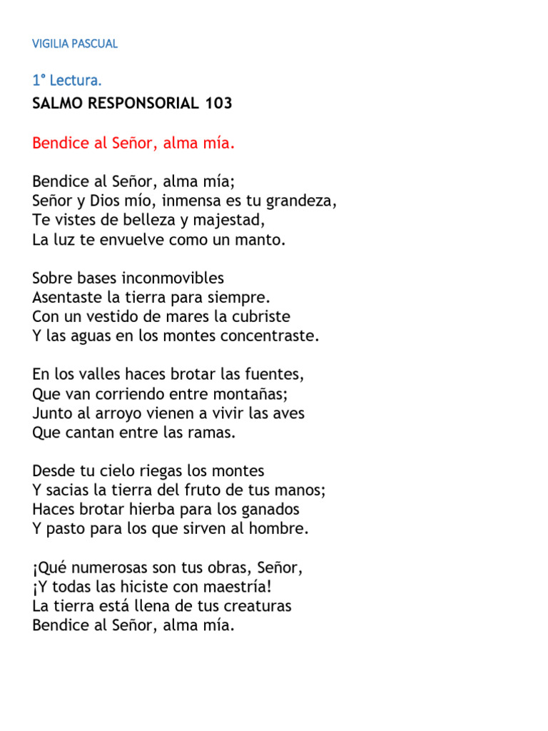Salmo 103 Bendice Al Señor, Alma Mia (Irene) | PDF