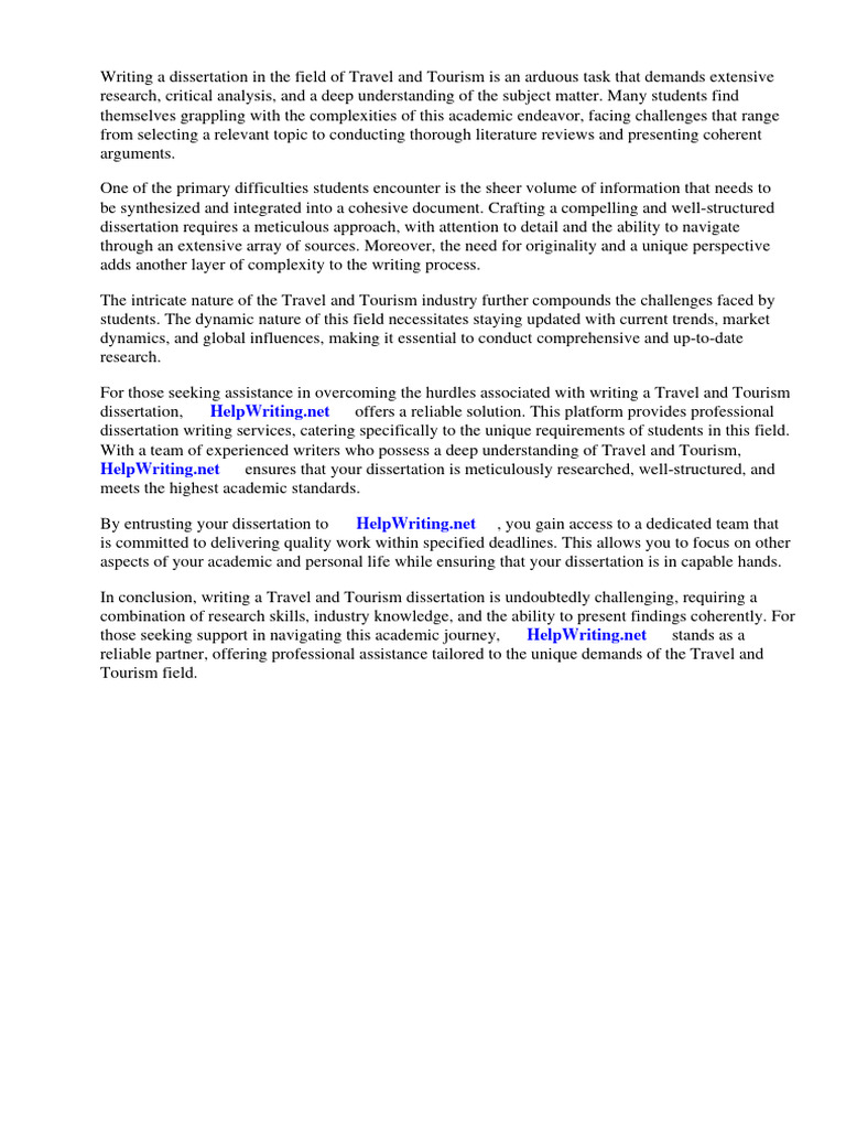 Travel and Tourism Dissertation Guide | PDF | Tourism | Thesis