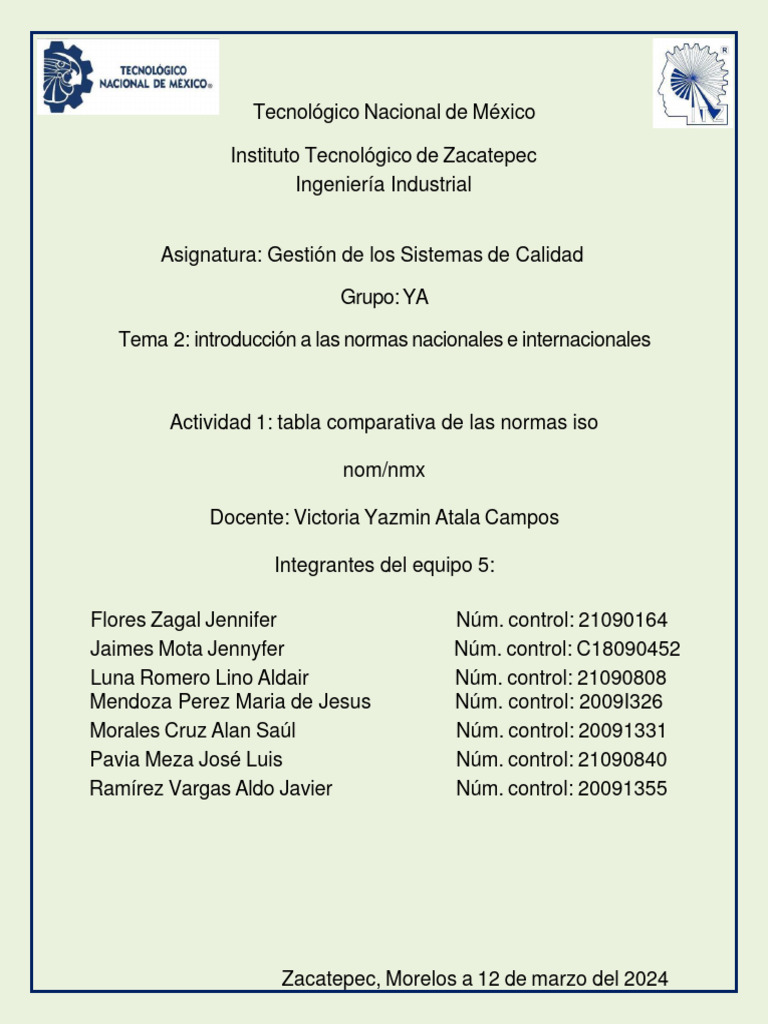Comparativa de Normas ISO, NOM y NMX | PDF | Calidad (comercial) | Estandarización