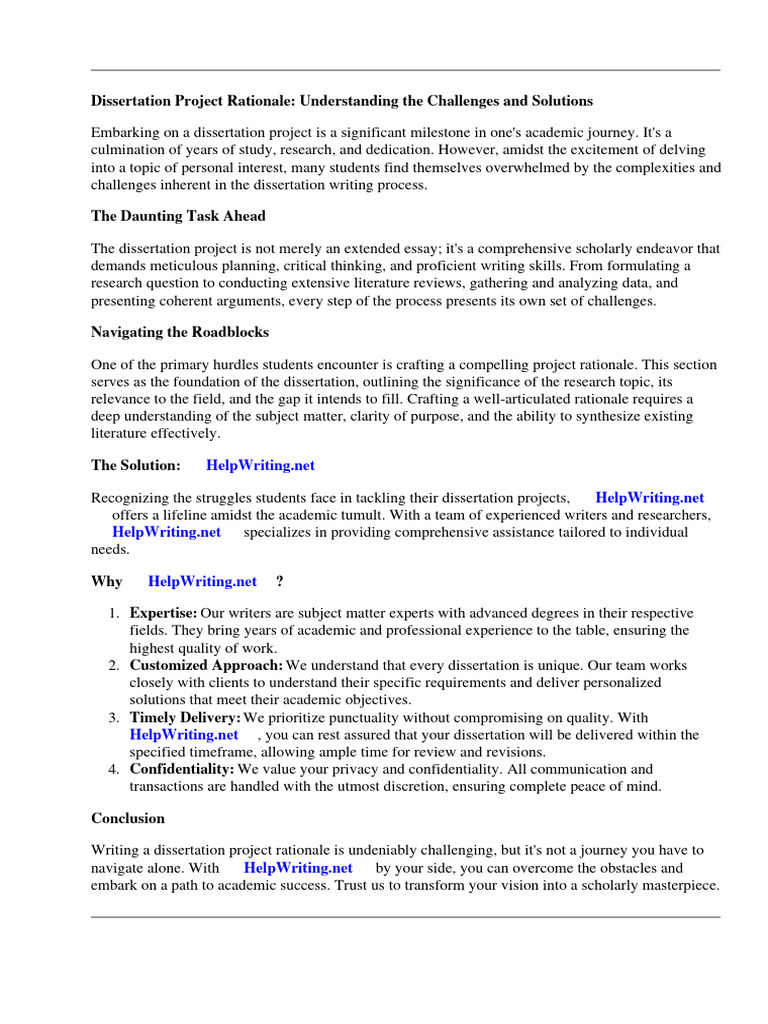 Dissertation Project Rationale | PDF | Knowledge | Thesis