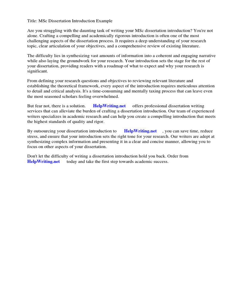 MSC Dissertation Introduction Example | PDF | Thesis
