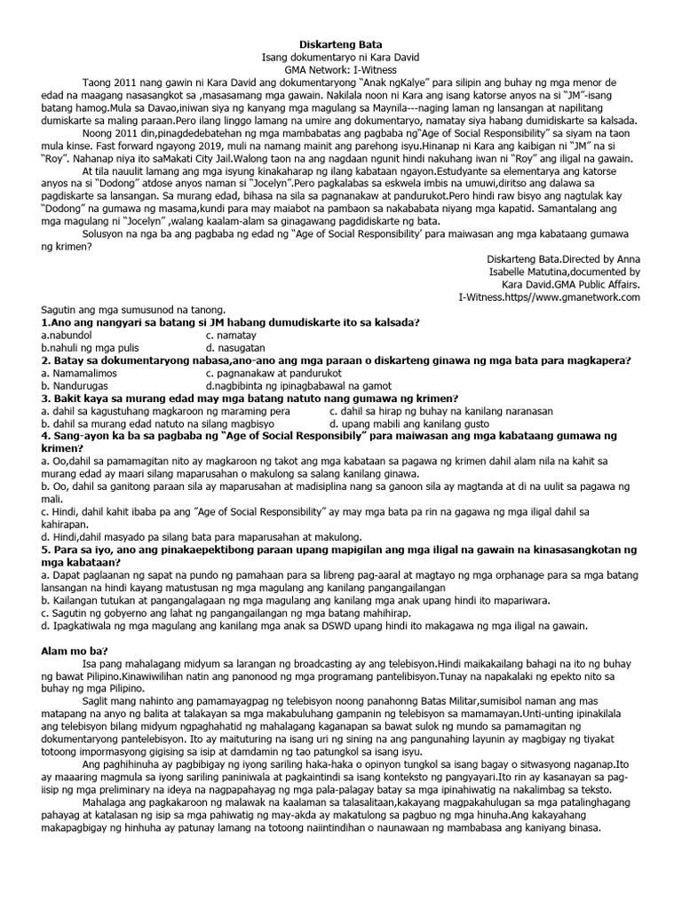 Diskarteng Bata 3-05-24 | PDF