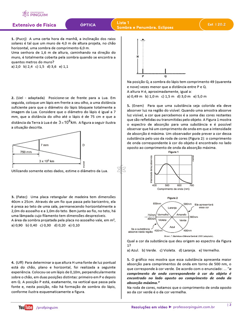 Lista 1 - Sombra Penumbra Eclipses | PDF | Eclipse | Cor