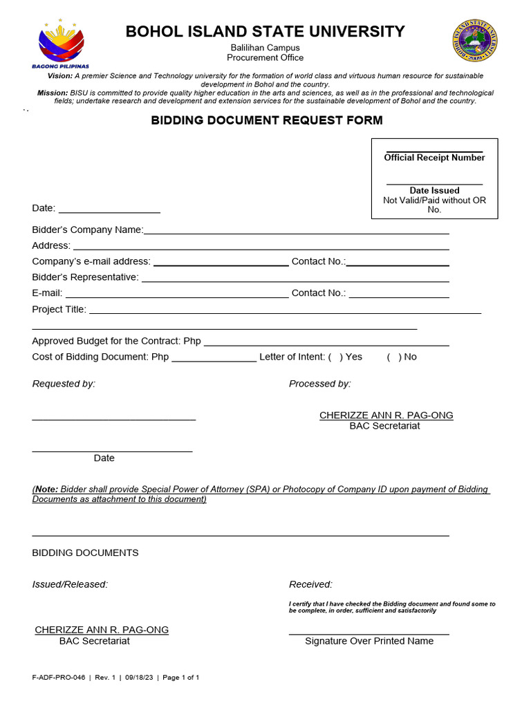 Bidding Document Request Form | PDF