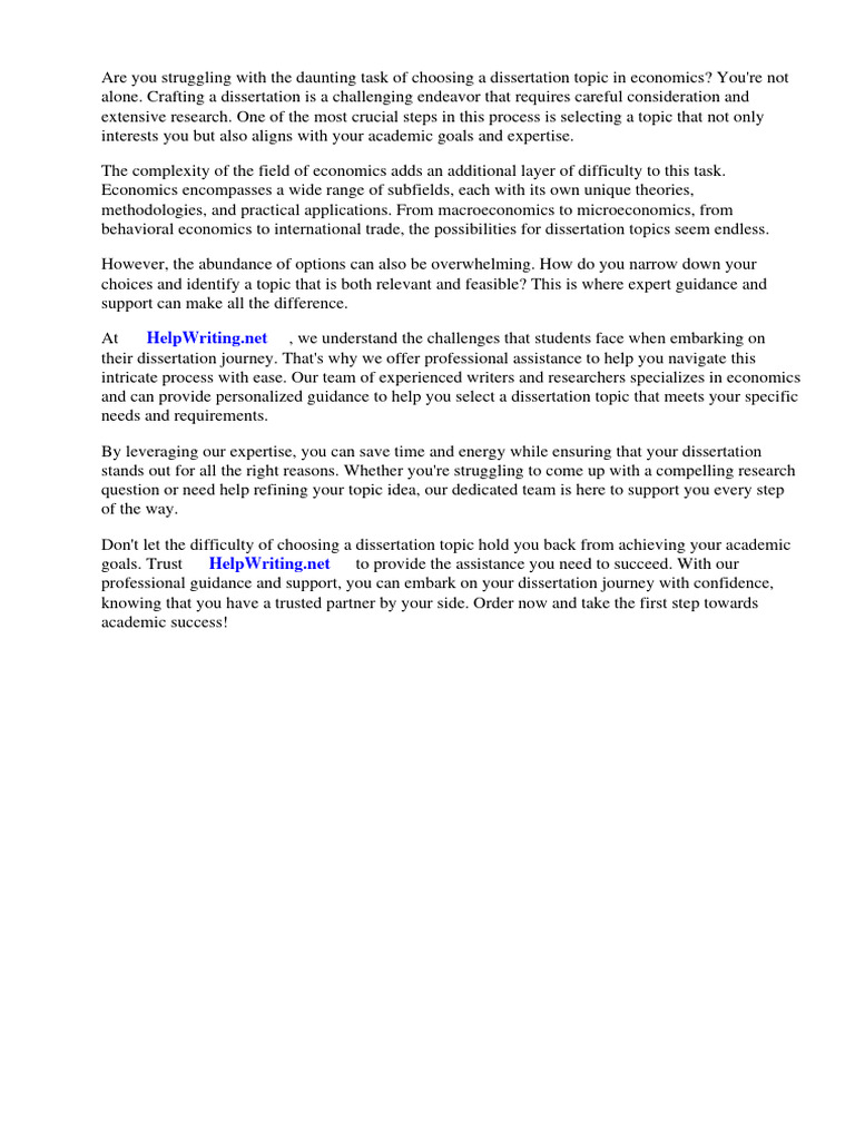 How To Pick A Dissertation Topic Economics | PDF