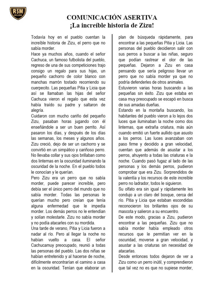 CUENTO -COMUNICACIÓN ASERTIVA | PDF