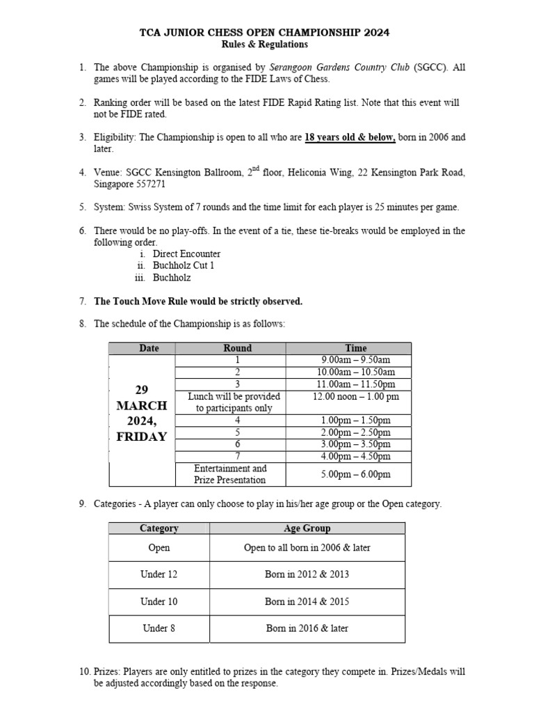 TCA Rules Regulation 2024 | PDF | Chess
