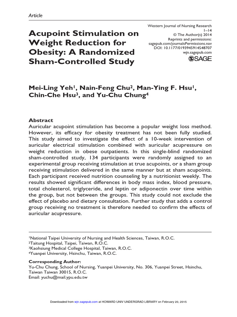 Acupoint Stimulation for Obesity Study | PDF | Obesity | Eating