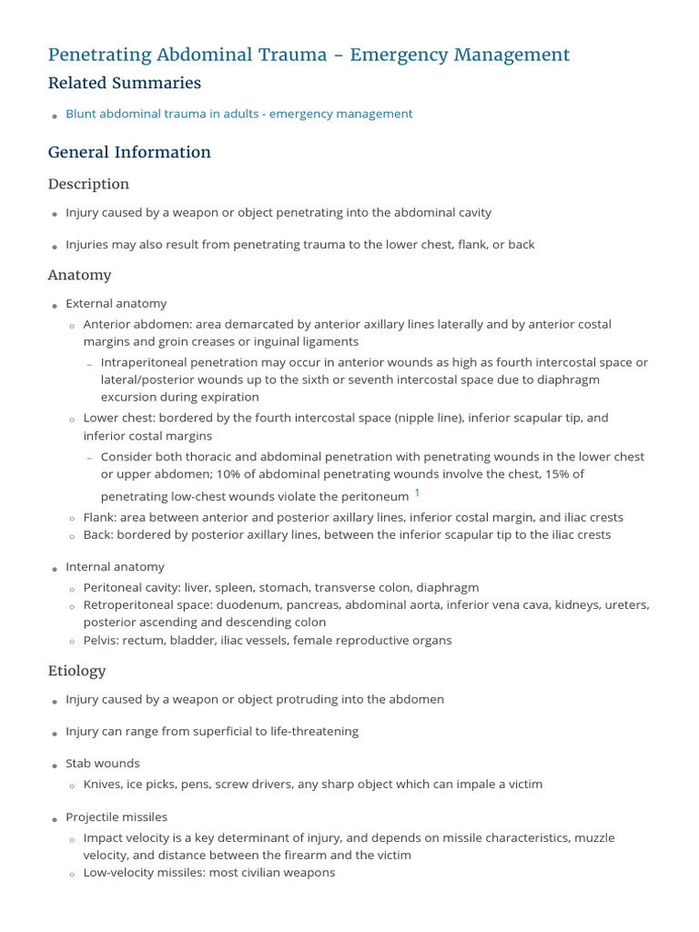 Penetrating Abdominal Trauma - Emergency Management | PDF | Abdomen ...