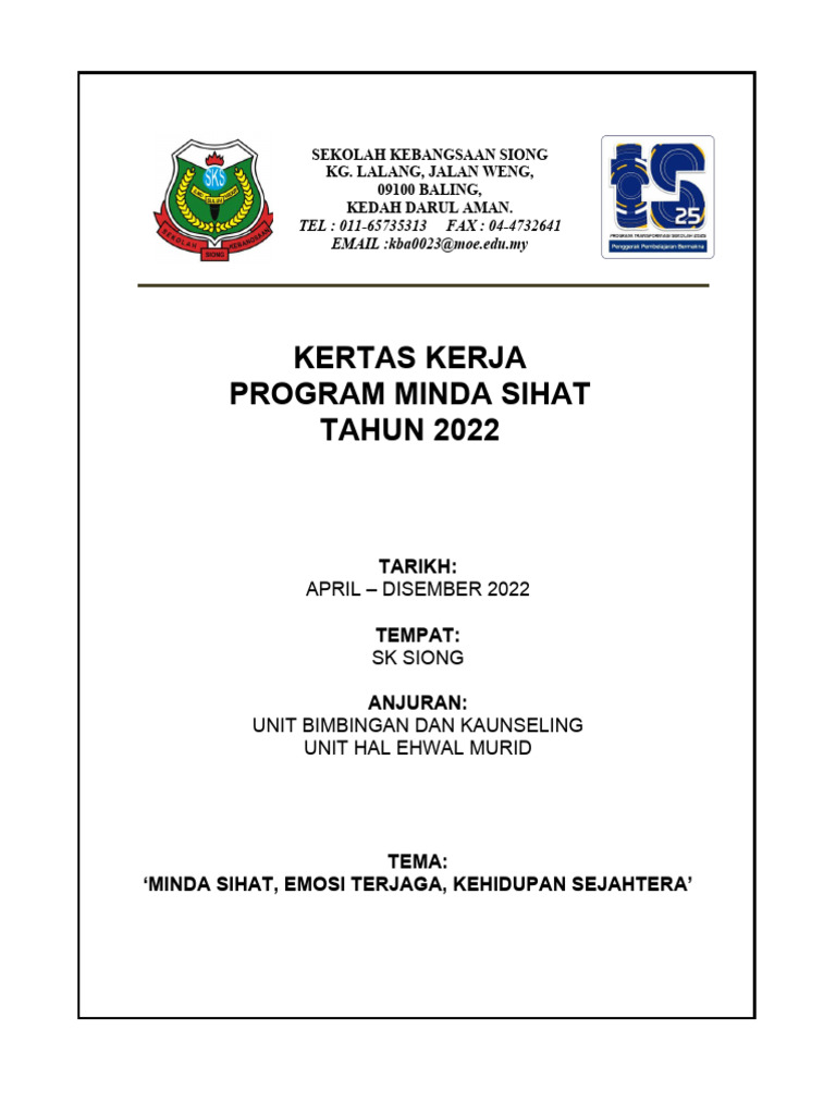 Kertas kerja Program Minda Sihat | PDF