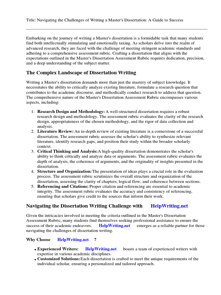 Master's Dissertation Guide | PDF | Rubric (Academic) | Thesis