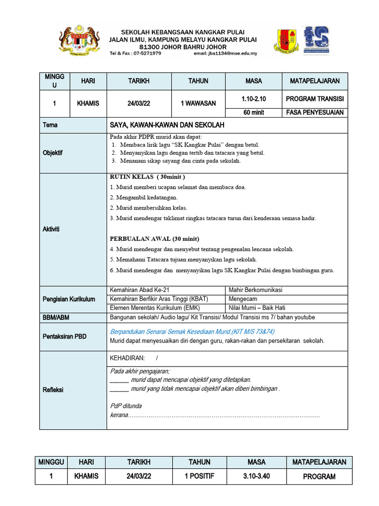 RPH Transisi Khamis 24 Mac 22 | PDF | Karier & Perkembangan