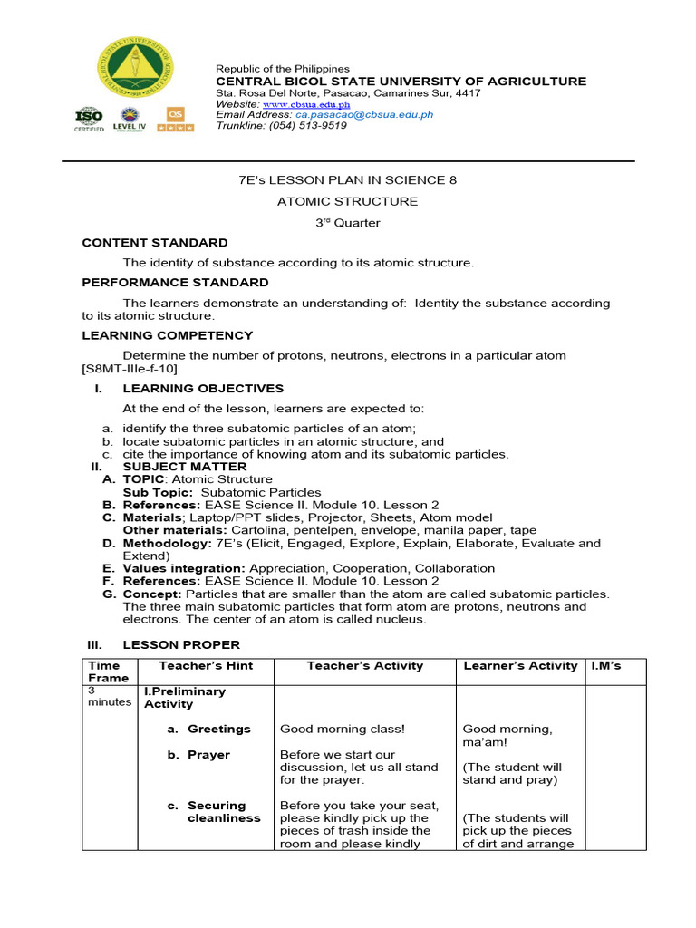 Subatomic-Particles_Detailed-lesson-plan | PDF | Atomic Nucleus | Atoms Subatomic-Particles_Detailed-lesson-plan | PDF | Atomic Nucleus | Atoms