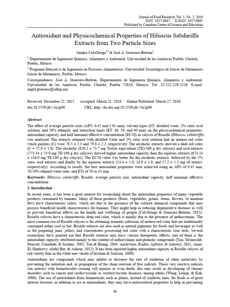 Antioxidants and Physicochemical Properties of Hibiscus Sabdariffa ...