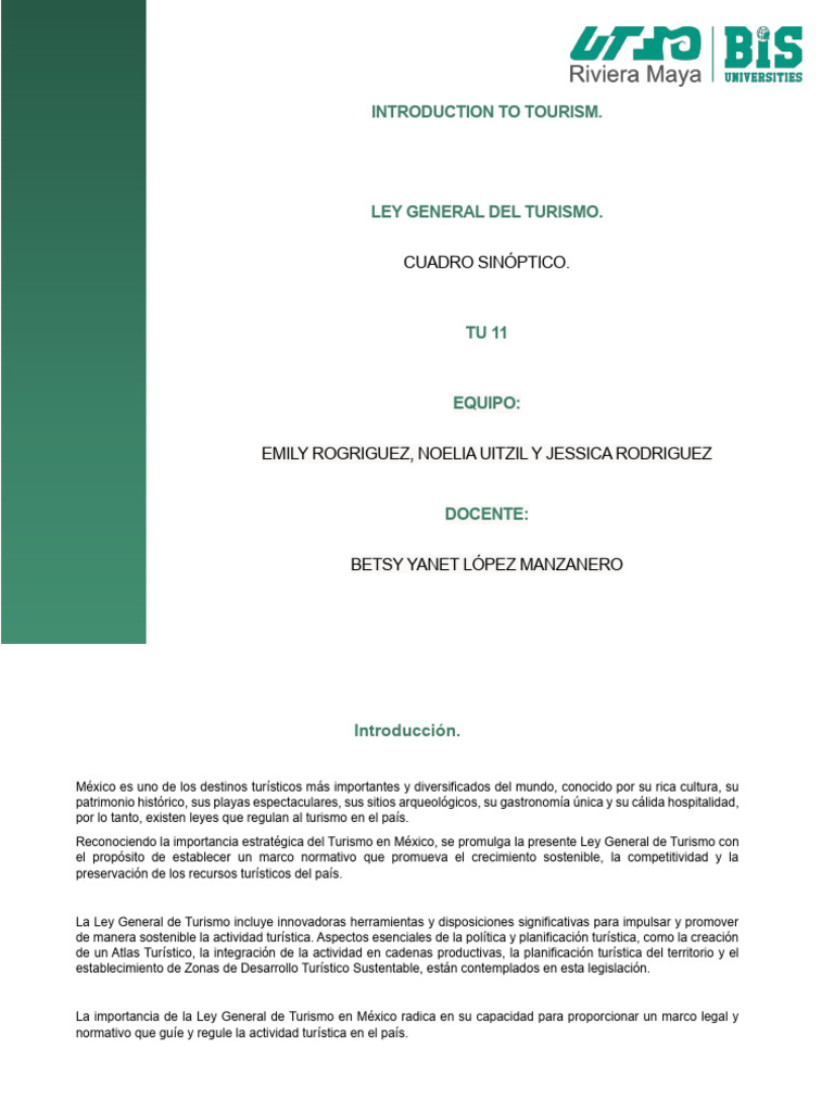 LeyGeneralDelTurismo. Noelia Emily Jessica | PDF | Turismo | Desarrollo sostenible