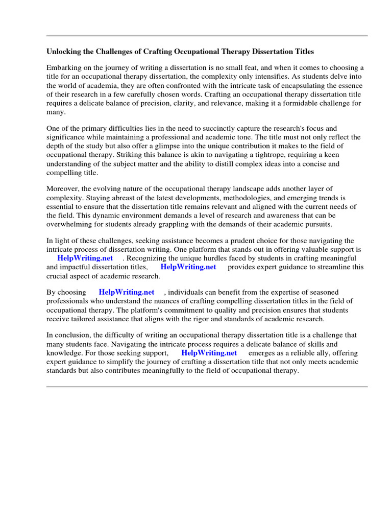 Occupational Therapy Dissertation Titles | PDF | Occupational Therapy ...