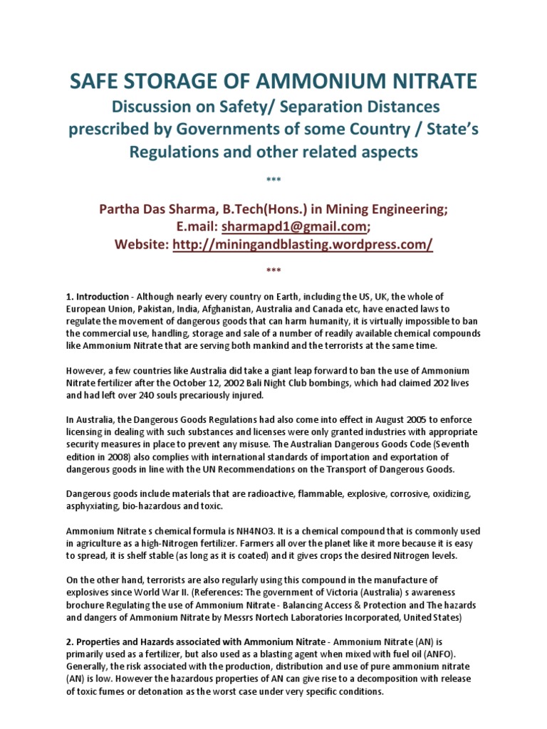 Safe Storage of Ammonium Nitrate | PDF | Dangerous Goods | Fertilizer