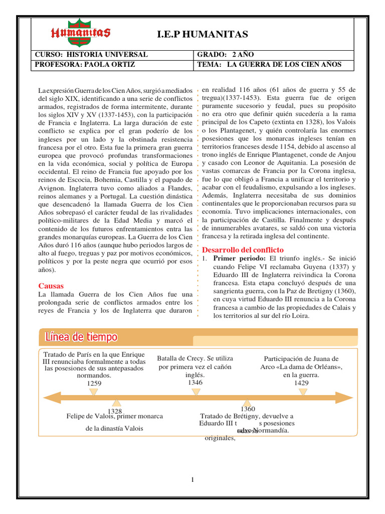 Hu 2 Sec La Guerra de Los Cien Años | PDF | Reino de inglaterra | Juana ...